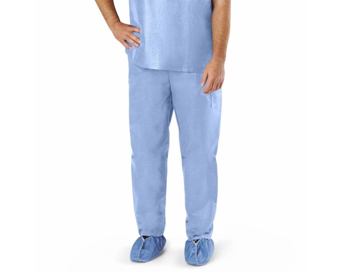 Medline Disposable Scrub Pants Elastic Waist Blue XL 30Ct