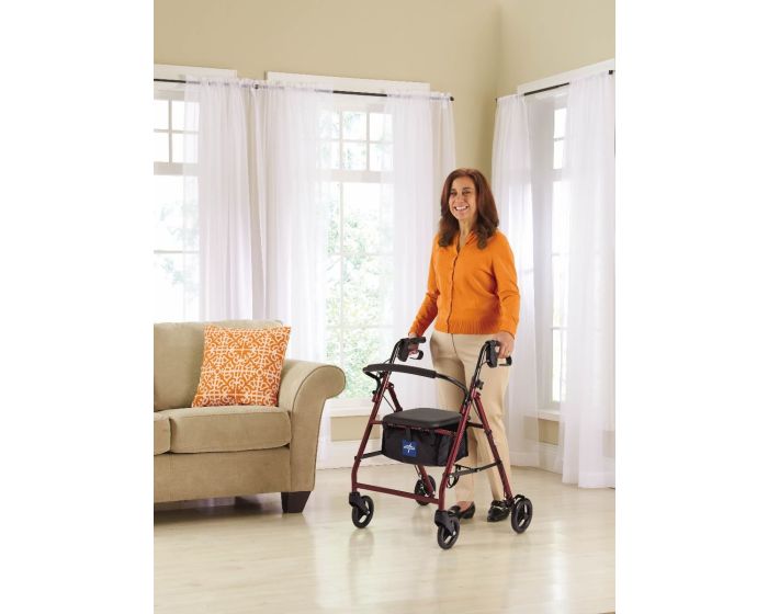 Medline Basic Steel Rollator W/ 6in Wheels Burgundy 1Ct
