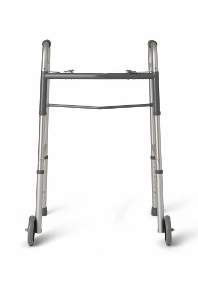 Medline 2-Button Aluminum Folding Walker w Wheels 4Ct