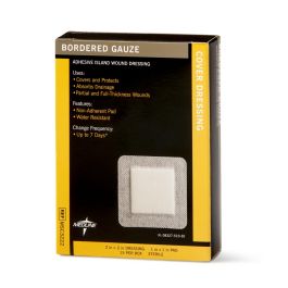Medline Border Gauze Adhesive Island Wound Dressing 2x2 15Ct
