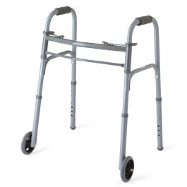 Medline 2-Button Folding Basic Steel Junior Walker with 5in Wheels ...