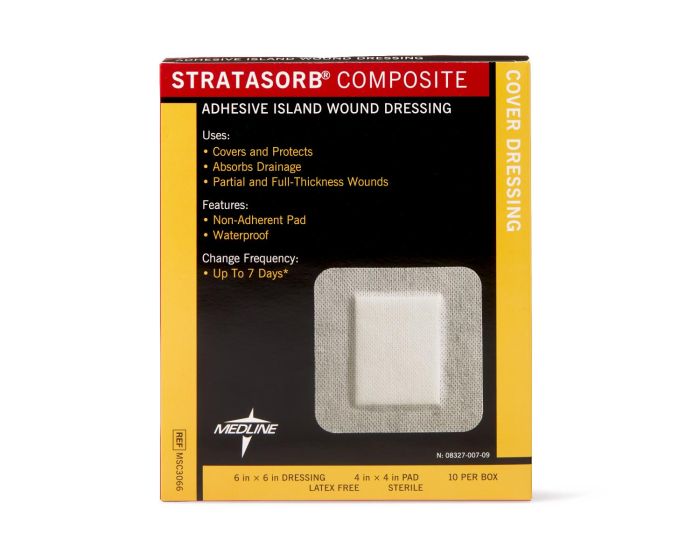 Medline Stratasorb Waterproof Island Dressing 6x6 10Ct