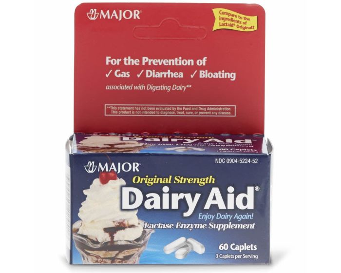 Major Lactase Dairy Digestive Aid Caplets 3,000FCC 60Ct