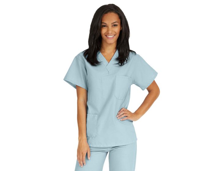 AngelStat Rev V-Neck Scrub Top Misty Medline M 1Ct