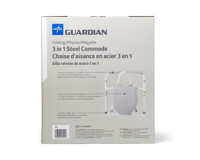 Medline 3-in-1 Folding Steel Commode Retail 350lb Cap 1Ct