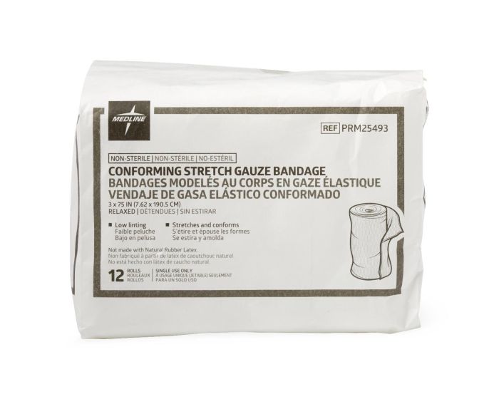 Medline Essentials Conform Stretch Gauze Bandage 3x75 12Ct