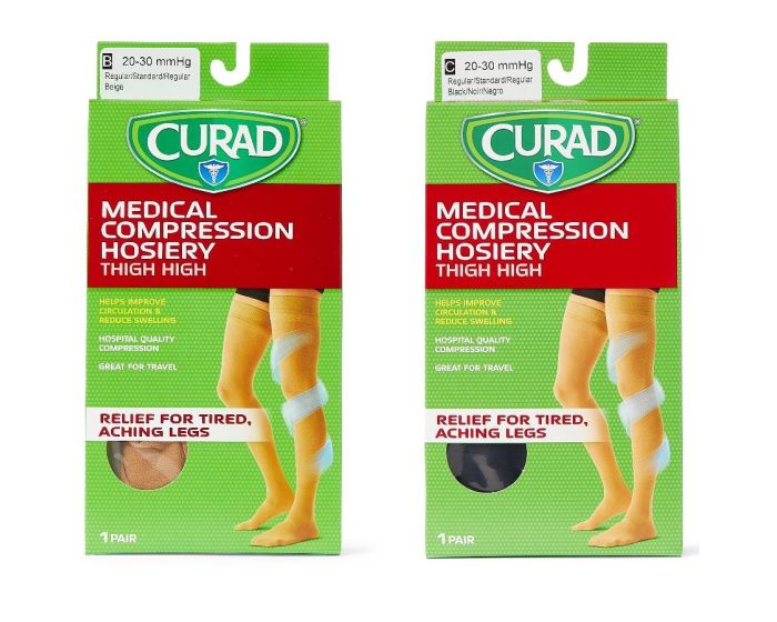 CURAD Compression Thigh-High 20-30mmHg Blk D Reg 1Pr