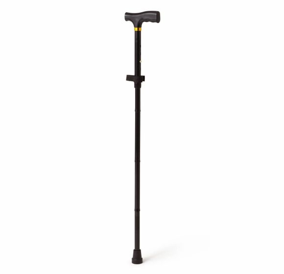 Medline Folding T-Handle Aluminum Cane 250lb Black 1Ct