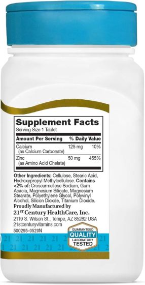Zinc Tablets, 50 mg, 110 Count per Bottle, One Bottle