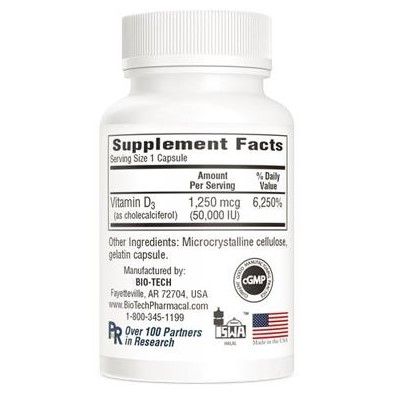 Bio-Tech Vitamin D3-50 Dietary Supplement 1250mcg 100Ct