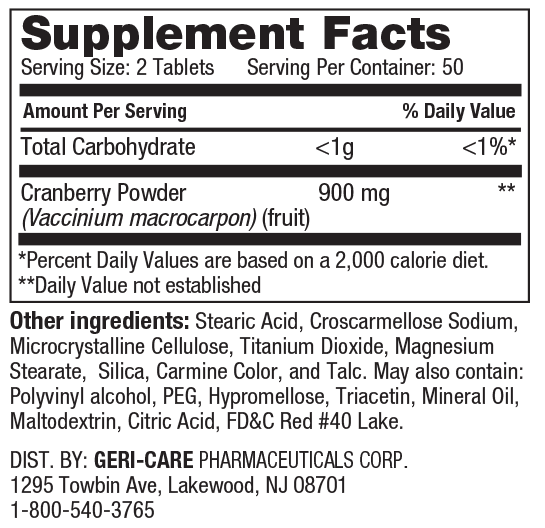 GeriCare Cranberry Supplement 450mg 100Ct