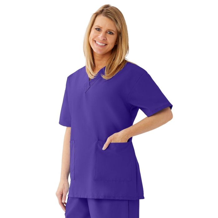 AngelStat Ladies 2 Pocket V-Neck Scrub Top Regal Purple XS 1Ct