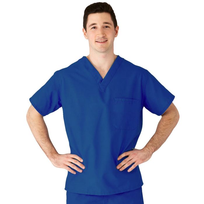 AngelStat Unisex Reversible V-Neck Scrub Top with 2 Pockets, Sapphire ...
