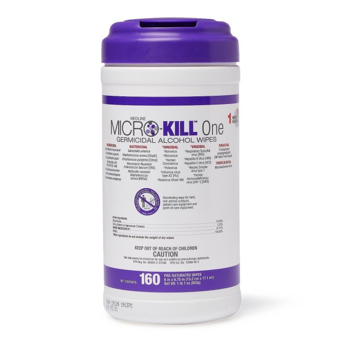 Medline Micro-Kill One Germicidal Alcohol Wipes 6x6.75 160Ct